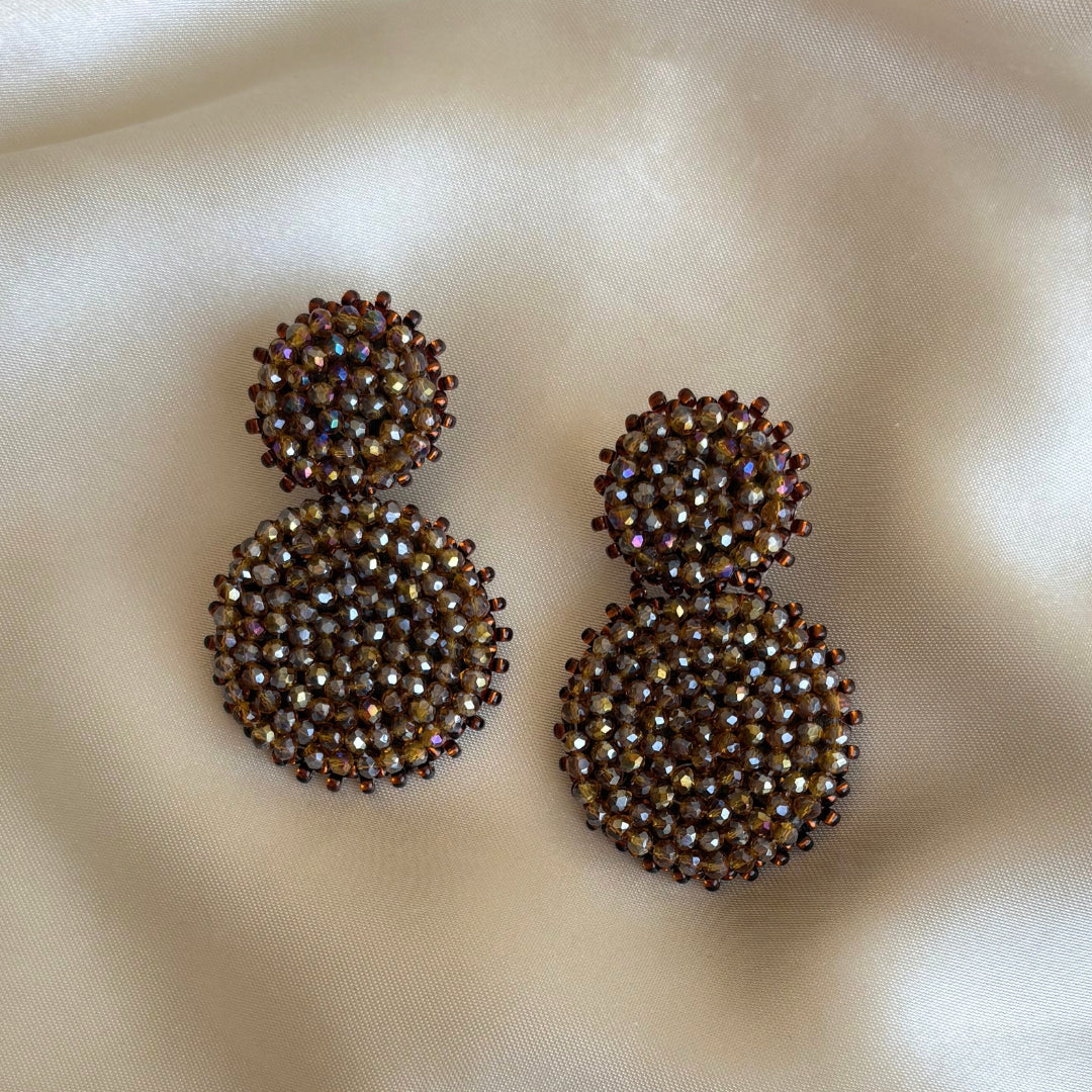 Small Double Beads Earrings - Brown | Paulie Pocket